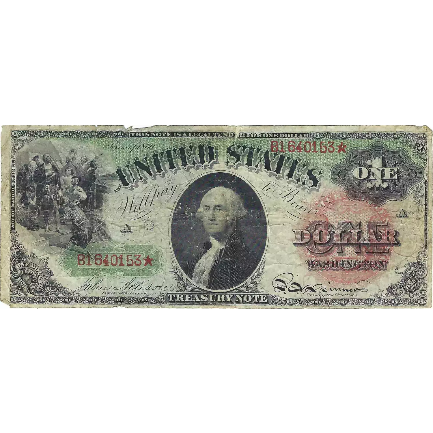 $1 1869 Large Red Legal Tender Issues 18 - Olevian Numismatic Rarities