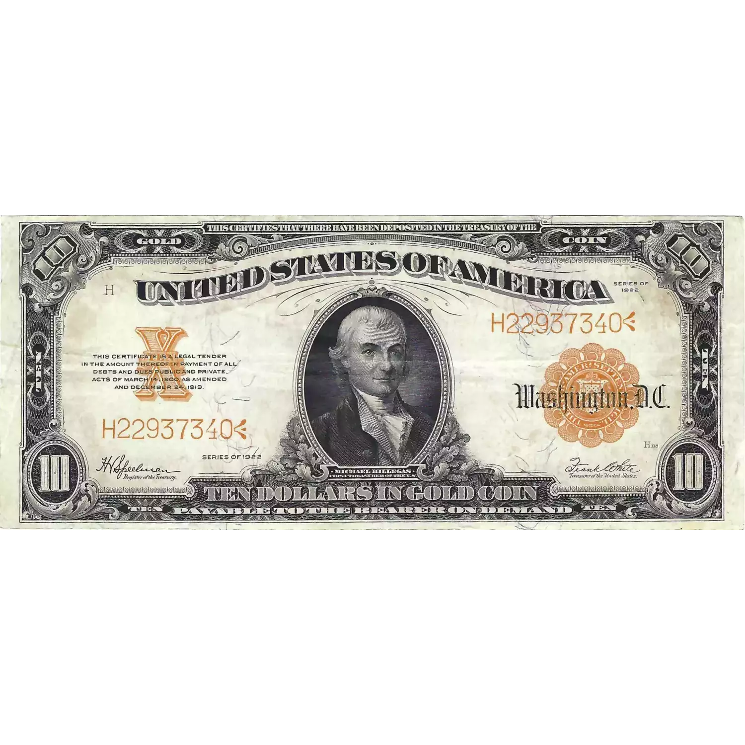 $10 1922 Gold Gold Certificates 1173 - Olevian Numismatic Rarities