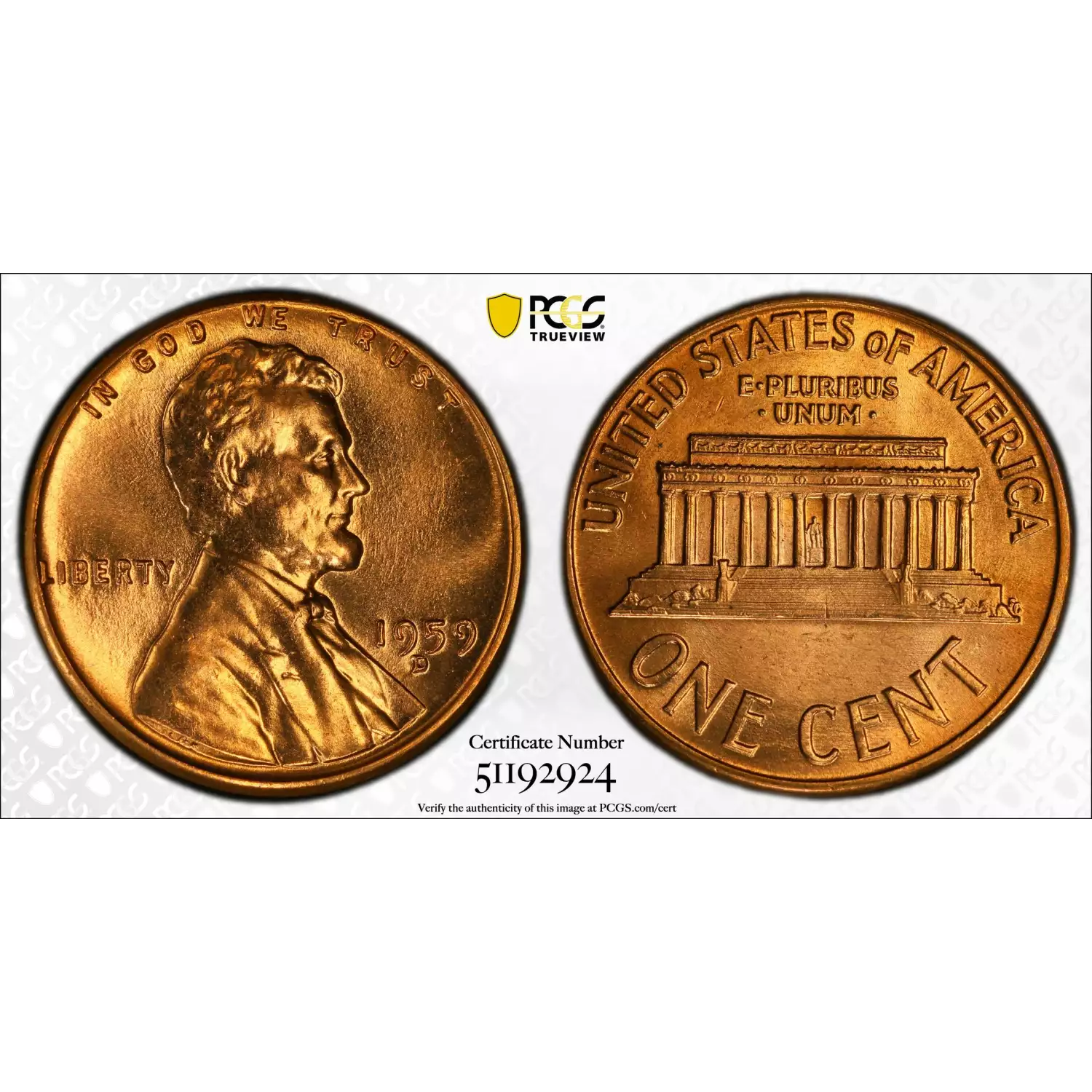 1959-D Lincoln Memorial Cent PCGS MS-67 RD - Olevian Numismatic Rarities