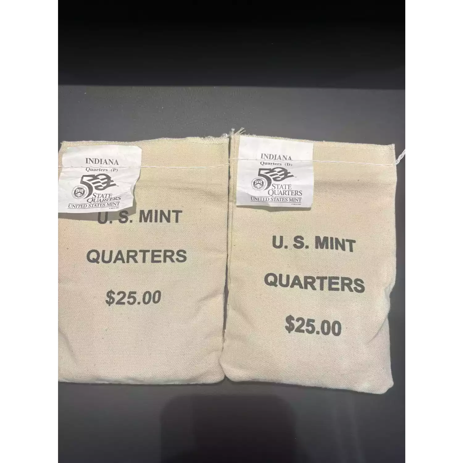 1998- P.D. State Quarters Indiana $25 U.S. Mint Sewn Bags - Olevian ...