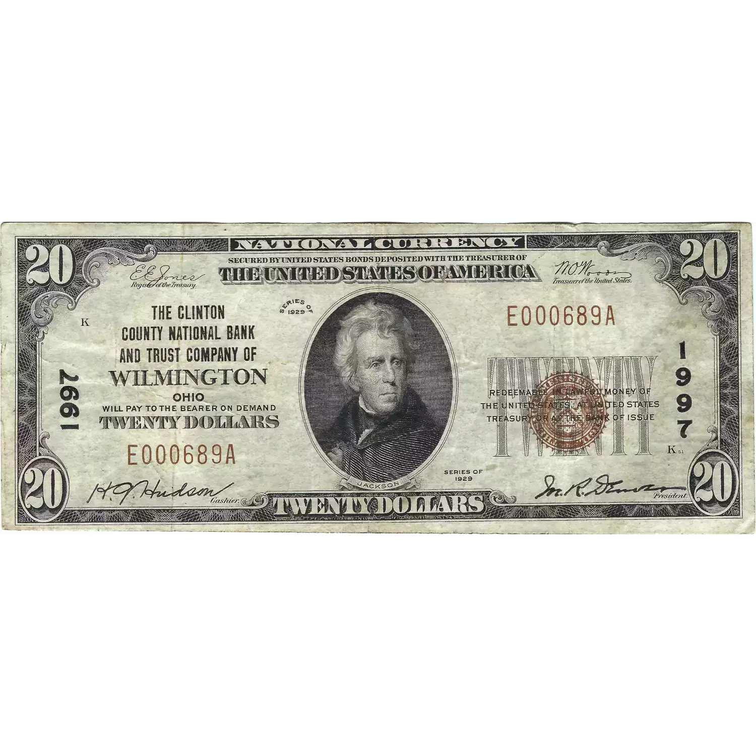 $20 1929 small brown seal. Small National Bank Notes 1802-1 - Olevian ...