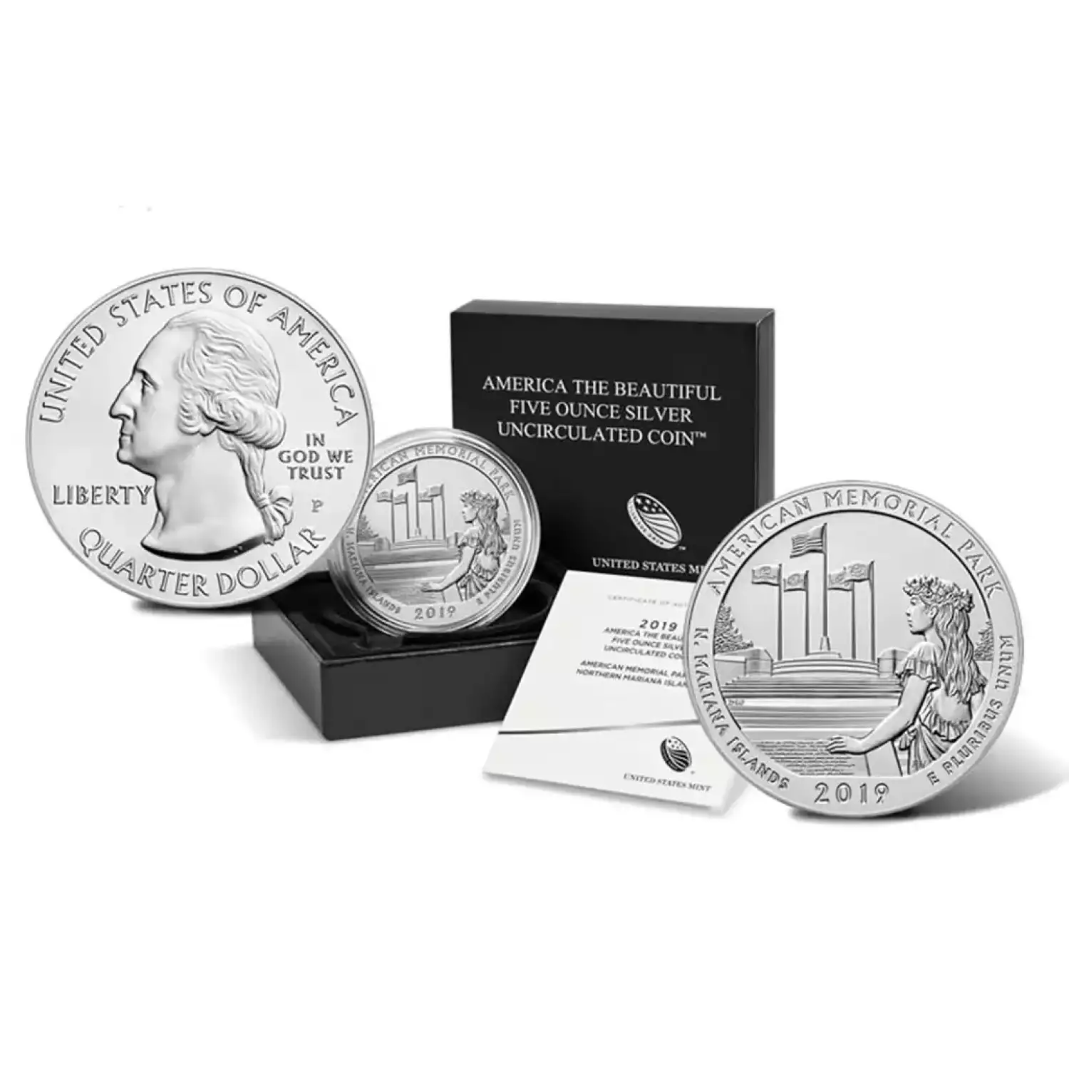 2019-P 5 oz Silver America the Beautiful Quarter, American Memorial ...