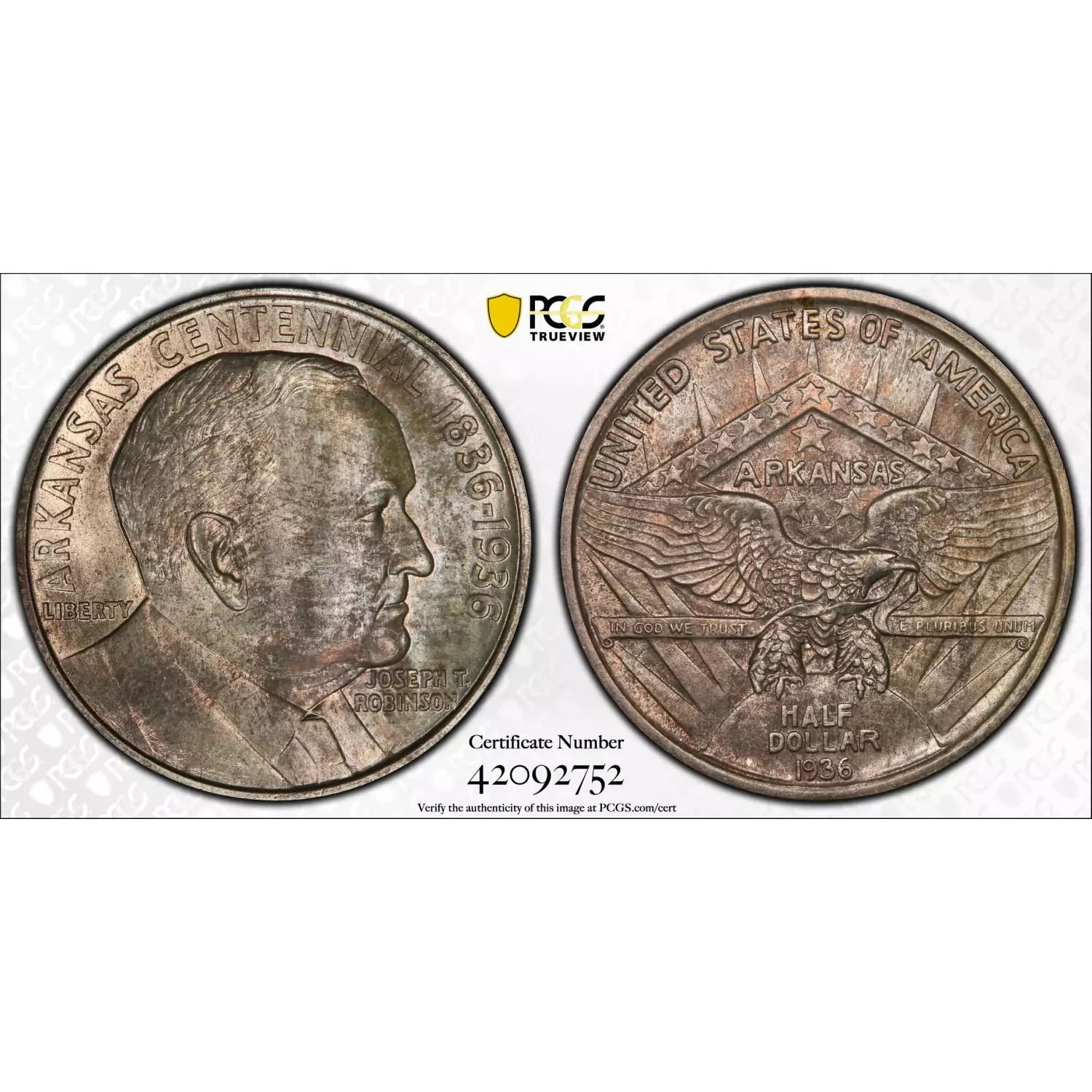 1936 Classic Commemorative Arkansas Centennial PCGS MS-65 Robinson ...
