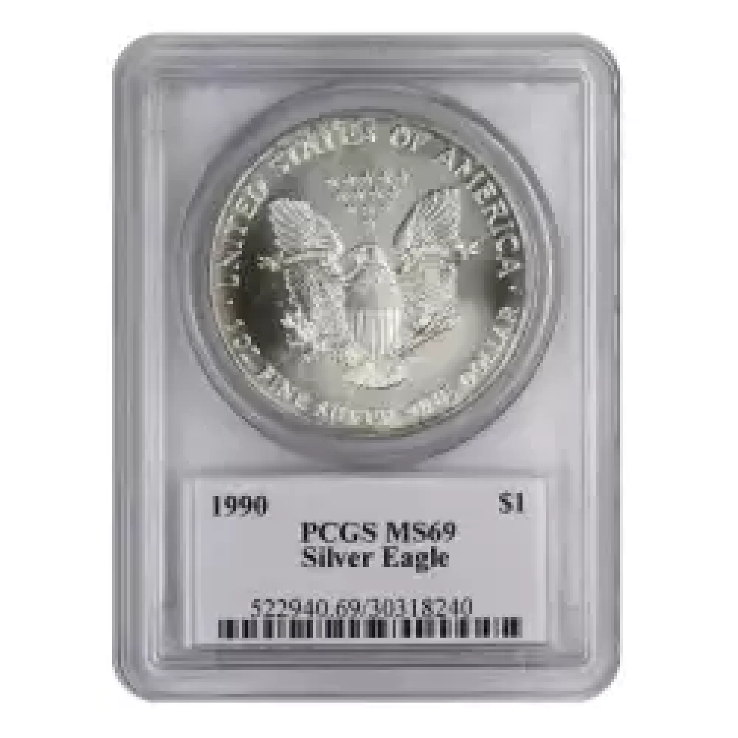 1990 Bullion Silver Eagles PCGS MS-69 Silver Eagle Mercanti Signature ...